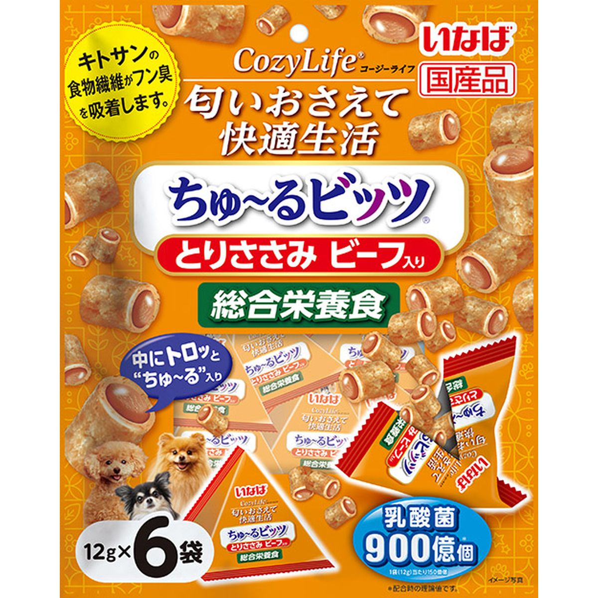 ひかりTVショッピング | イナバ Cozy Life チュールビッツ 総合栄養食 トリササミ ビーフ入リ 12g×6袋×24